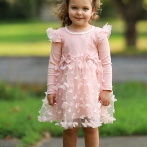 PATPAT Baby Girl Dress Long Sleeve Tutu Dress Infant Girl Tulle Dress Flower Girl Party Birthday Princess Dresses Light Pink 12-18 Months