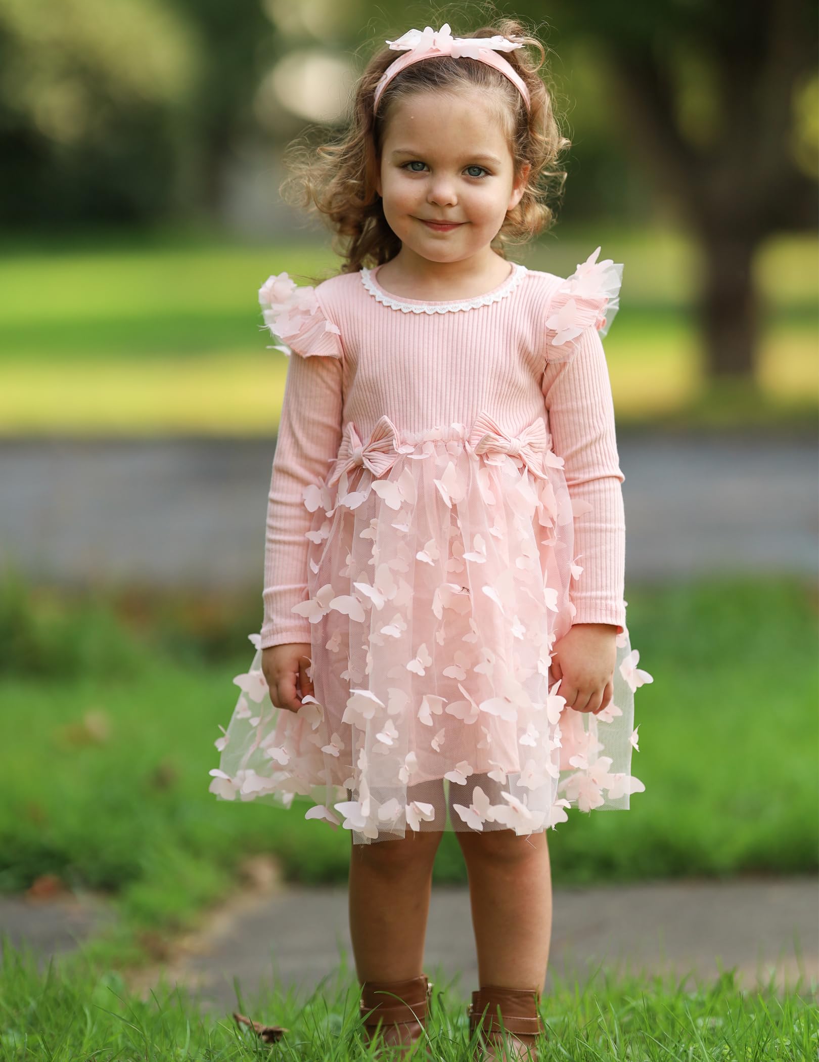 PATPAT Baby Girl Dress Long Sleeve Tutu Dress Infant Girl Tulle Dress Flower Girl Party Birthday Princess Dresses Light Pink 12-18 Months