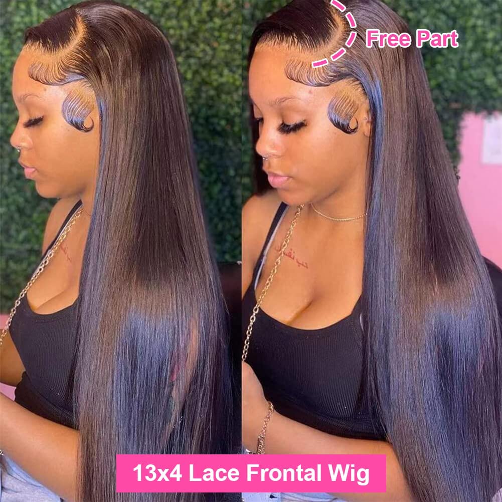 serwell 13x4 HD Lace Front Wigs Human Hair Pre Plucked 26 Inch Straight Lace Front Wigs For Women Human Hair 180% Density Glueless Transparent Straight Frontal Wigs Human Hair Bleached Knots