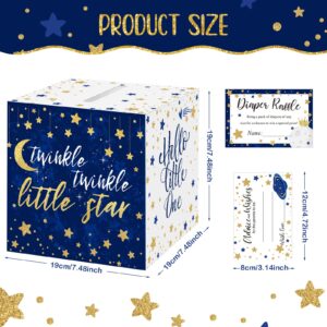 Funrous 50 Pcs Blue Twinkle Little Star Diaper Raffle Tickets with Box for Baby Shower Gender Reveal Party Decoration