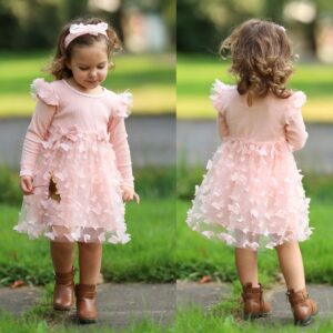 PATPAT Baby Girl Dress Long Sleeve Tutu Dress Infant Girl Tulle Dress Flower Girl Party Birthday Princess Dresses Light Pink 12-18 Months