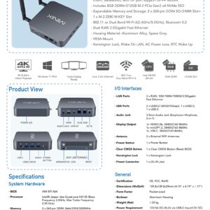 MINIX NEO J51-C8 Max Mini Computer, 8GB/512GB M.2 PCIe NVMe SSD Windows 11 Pro, Aluminum/Wi-Fi6/Dual 2.5GB LAN/USB-C/Triple Display/4K/Auto Power On/PXE Boot/RTC/Vesa Mount