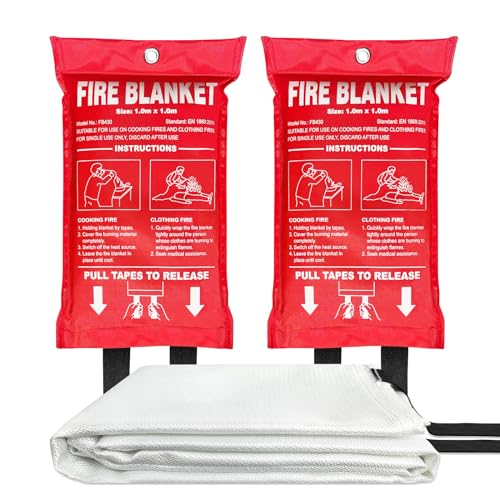 Guardryshely Fire Blanket for Home, Emergency Fire Blanket Kitchen, Easy to Store Fire Suppression Blanket, Fiberglass Fire Blanket Emergency for Grill, Car, Fireplace (39 in x 39 in), 2 Packs