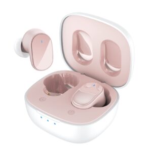 htc true wireless earbuds 7 bluetooth 5.3, stereo earphones 10mm driver with deep bass, 40ms ultra low latency for gaming, running - 22h playtime/touch control/game modes/built-in mic - pink