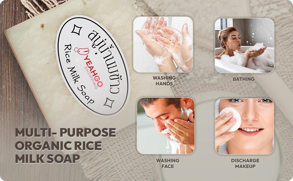 Yeahgoshopping Original Rice Milk Soap Bar Thailand Jasmine Natural Soap 60 - 65 Grams Handmade Gluta Collagen Douro Jabon Douro Real Fuentes Pourres Grade White Moisturizing Organic Soap For Men Women Hand Soap, Body Bath Soap, Face Soap | Contain Coconu