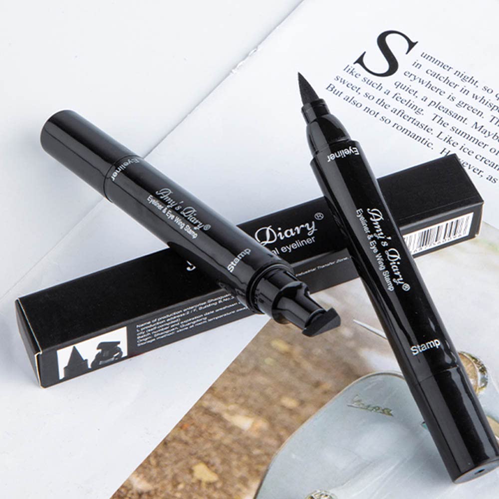 AMY'S DIARY Eyeliner Stamp 2 Pens Winged Stamp Eyeliner, Perfect Wing Cat Eye Stencil Stamp for All Eye Shapes, Winged Eyeliner Stamp, Perfect Wing Cat Eye Liner, Waterproof & Smudge-proof