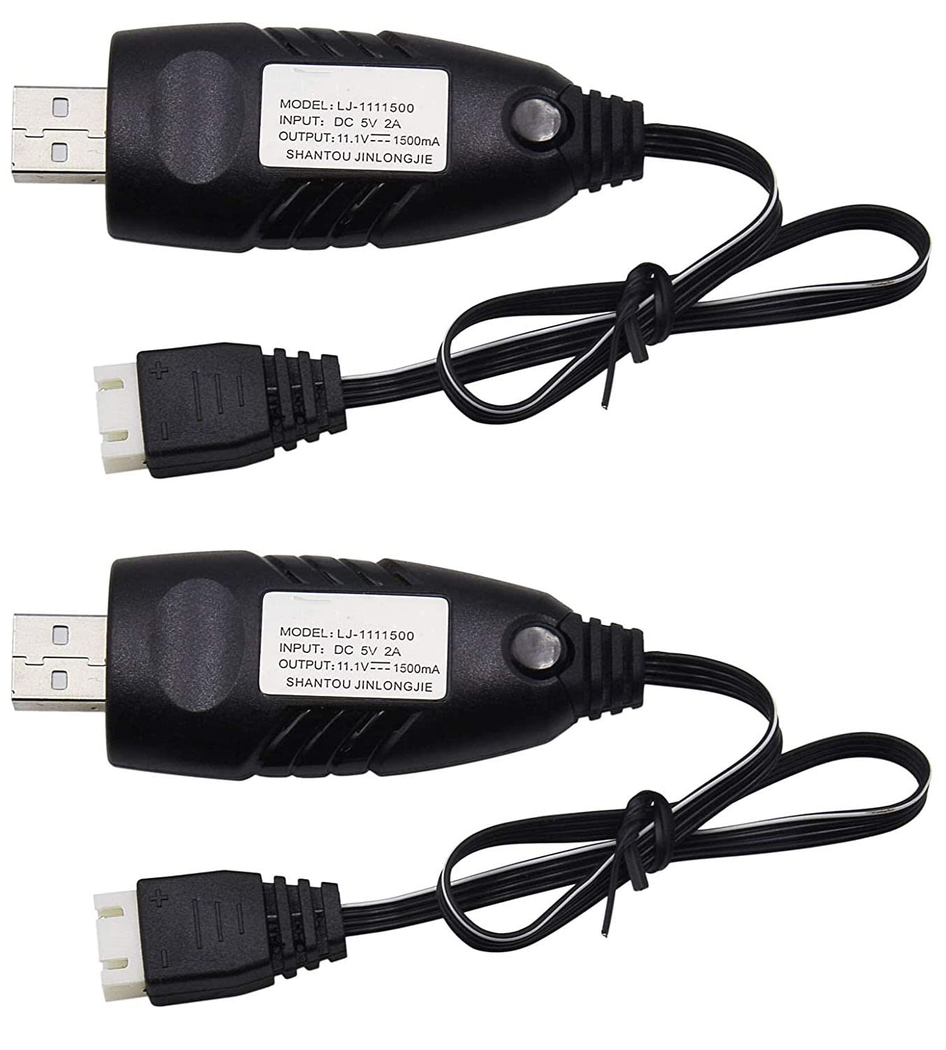 2 Pack 11.1V 1.5A USB Charger Cable Suitable for RC Car Boat Airplane Drone Airsoft 11.1V 3S 3 Cell Lipo Battery / 11.1V USB New