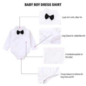 SOBOWO Baby Boy White Dress Shirt Infant Funeral Formal Dress Shirt Bodysuit Long Sleeve Button Up One-Piece Romper Jumpsuit Wedding Party 0-24M(18-24 Months, White L)