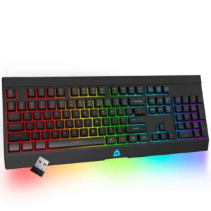 klim rival wireless gaming keyboard rgb us layout + slim, durable, ergonomic, quiet, silent soft sound keys, 25 anti-ghosting + rgb backlit wireless black (renewed)