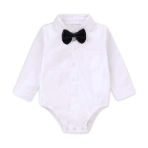 sobowo baby boy white dress shirt infant funeral formal dress shirt bodysuit long sleeve button up one-piece romper jumpsuit wedding party 0-24m(18-24 months, white l)