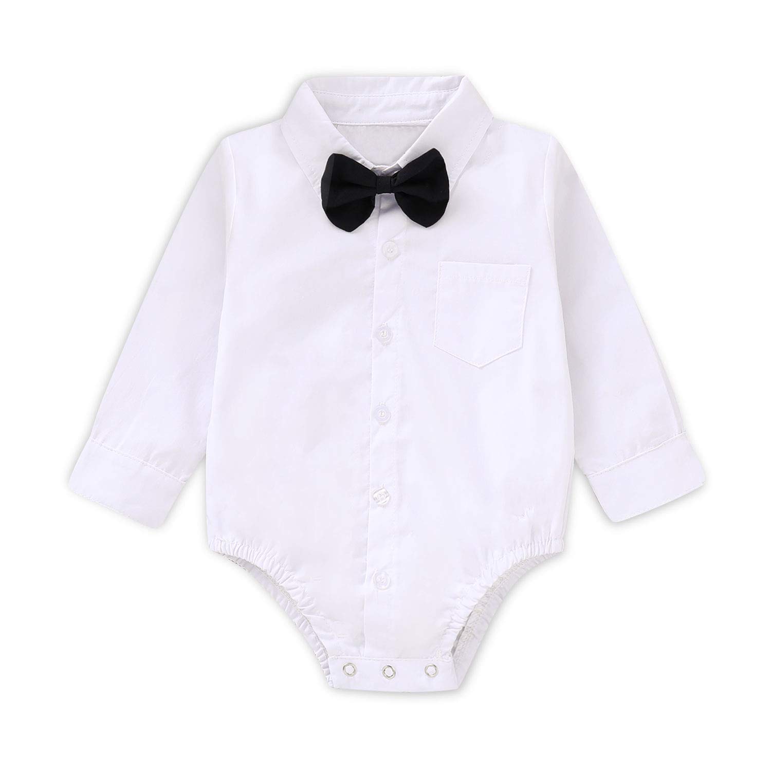 SOBOWO Baby Boy White Dress Shirt Infant Funeral Formal Dress Shirt Bodysuit Long Sleeve Button Up One-Piece Romper Jumpsuit Wedding Party 0-24M(18-24 Months, White L)