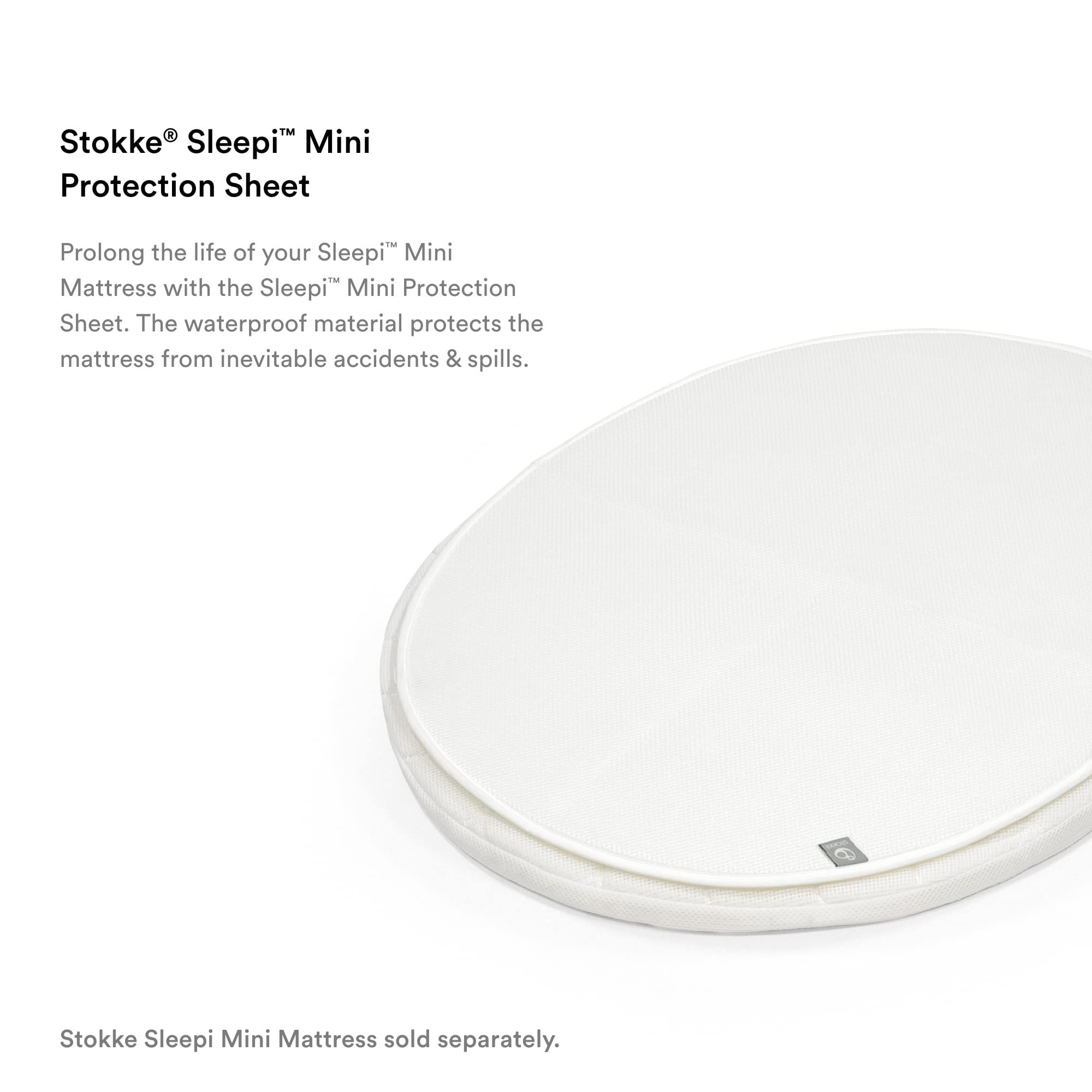 Stokke Sleepi Mini Protection Sheet, White - Protects Oval Stokke Sleepi Mini Mattress Against Accidents & Spills - Exterior Made of Breathable 3D Mesh - Machine Washable