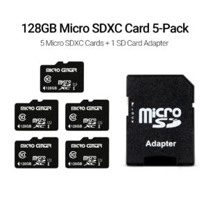 Micro Center 128GB Class 10 MicroSDXC Flash Memory Card with Adapter for Mobile Device Storage Phone, Tablet, Drone & Full HD Video Recording - 80MB/s UHS-I, C10, U1 (5 Pack)