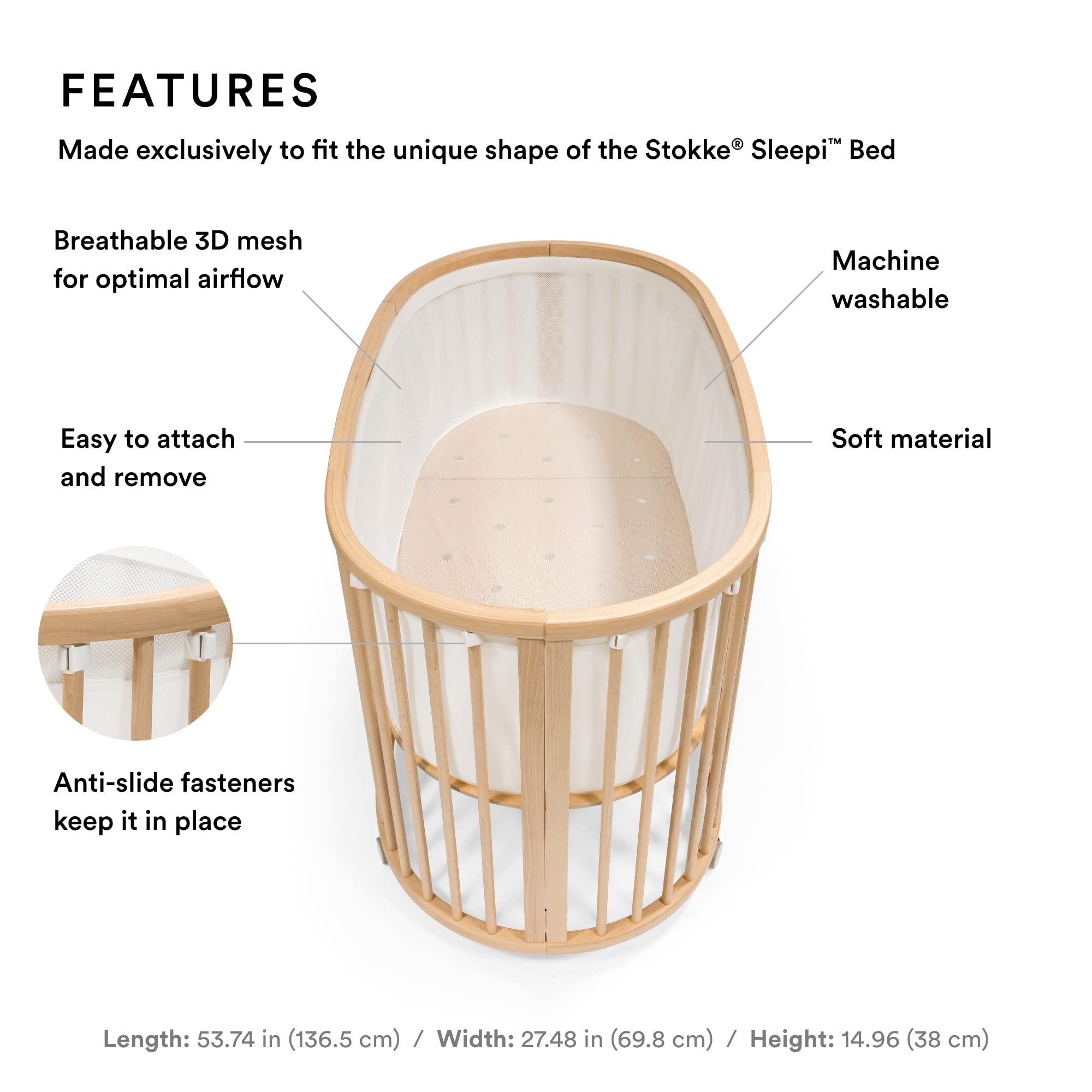 Stokke Sleepi Mesh Liner, White - Breathable 3D Mesh for Safe Sleep - Compatible with Stokke Sleepi Crib/Bed - Machine Washable