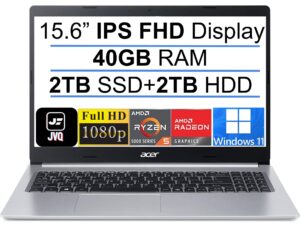 acer newest aspire 5 slim 15.6" fhd ips laptop, amd 6-core ryzen 5 5500u(up to 4ghz,beat i7-1165g7), 40gb ddr4 ram, 2tb ssd+2tb hdd, wifi 6, webcam, backlit keyboard, usb-c, hdmi, windows 11+jvq mp