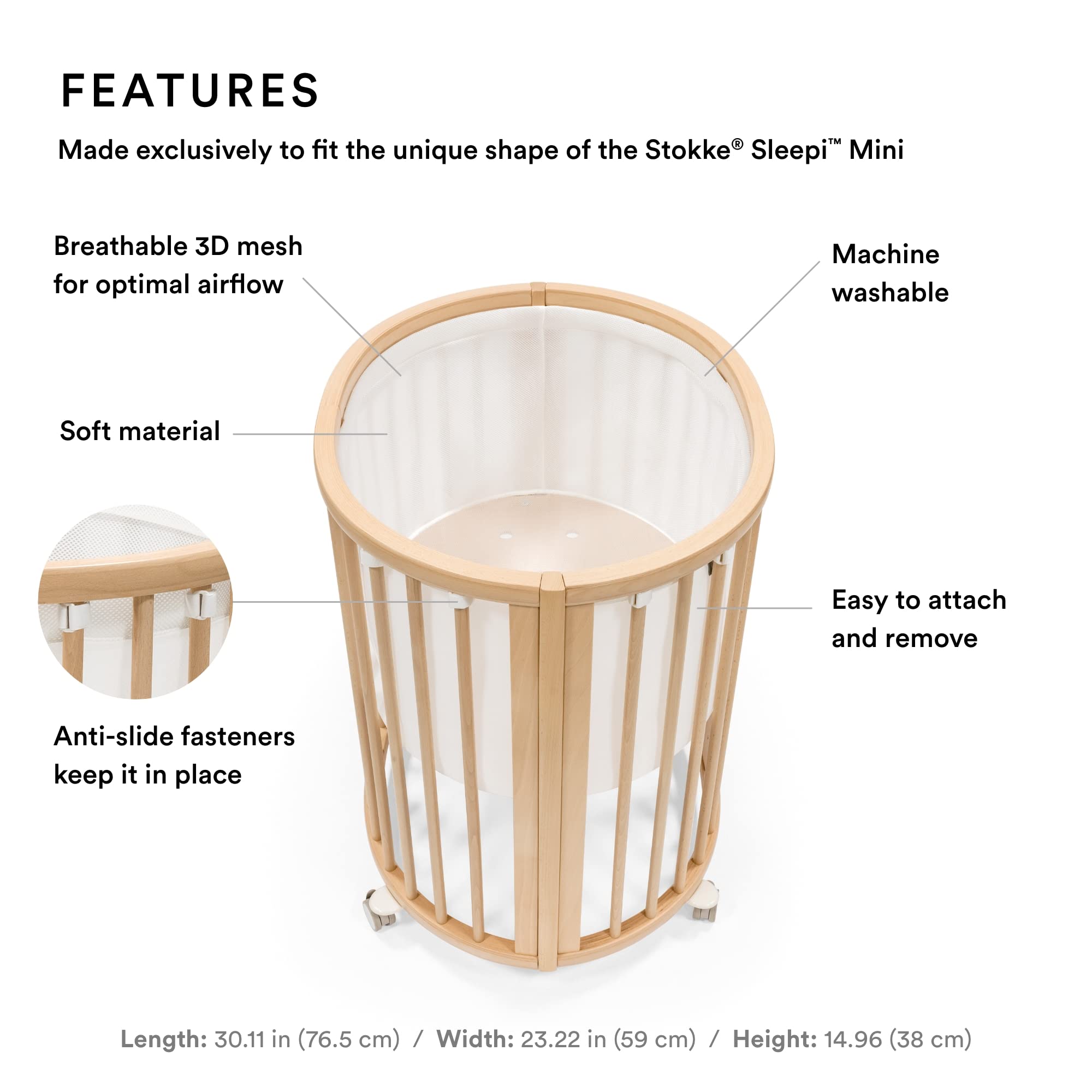 Stokke Sleepi Mini Mesh Liner, White - Breathable 3D Mesh for Safe Sleep - Compatible with Stokke Sleepi Mini - Machine Washable