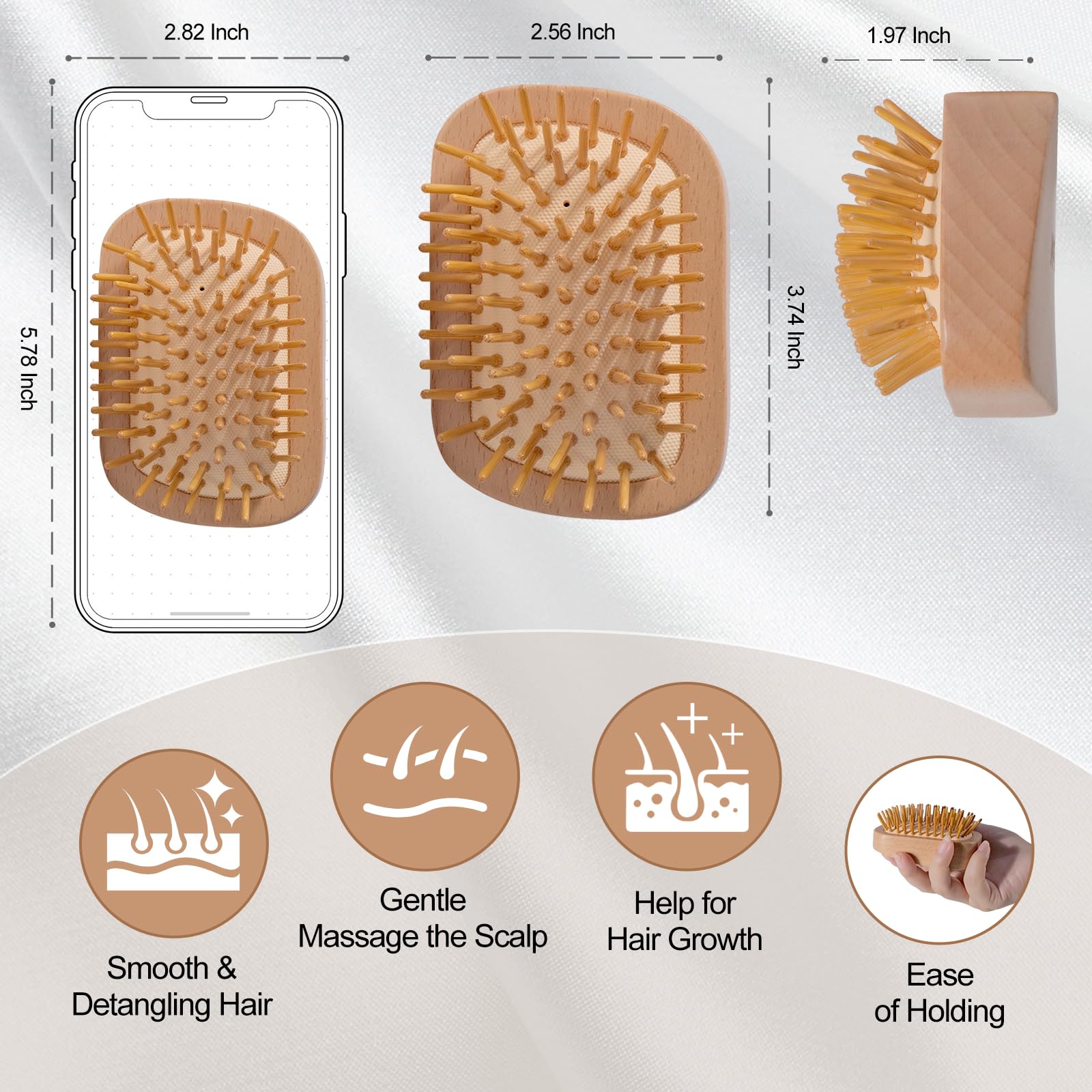 Maji Mama Handmade Natural Wooden Hair Brush Hairbrush with Bamboo Pins Massage Scalp & Detangling All Hair Types