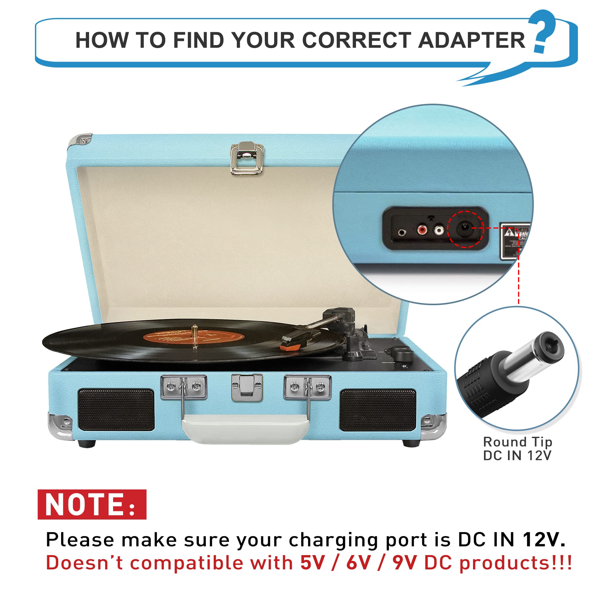 12V Ac Dc Adapter Charger Replacement for Crosley Radio CR49 CR49-BT CR49-TA CR249 CR249-TA CR32CD CR6233A CR6233A-RE CR7002A CR7002A-PA Tech Turntable Record Player I.T.E Switching Power Supply