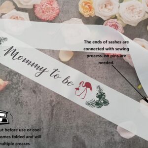 Mommy to Be Sash for Baby Shower - Flamingo and Palm leaf Sash for New Mom -Gift Ideal for Gender Reveal, Pregnancy Announcement, Welcome Baby,Pink or Blue Party Decorations