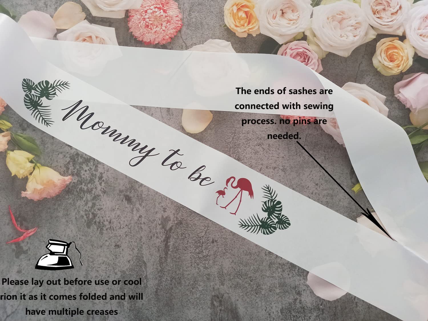 Mommy to Be Sash for Baby Shower - Flamingo and Palm leaf Sash for New Mom -Gift Ideal for Gender Reveal, Pregnancy Announcement, Welcome Baby,Pink or Blue Party Decorations