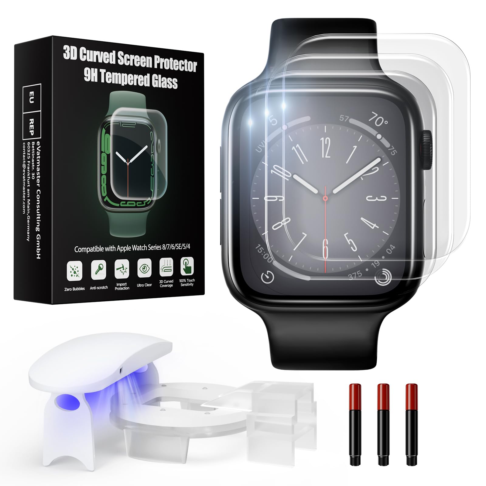 Tempered Glass Screen Protector Compatible with Apple Watch (45mm)