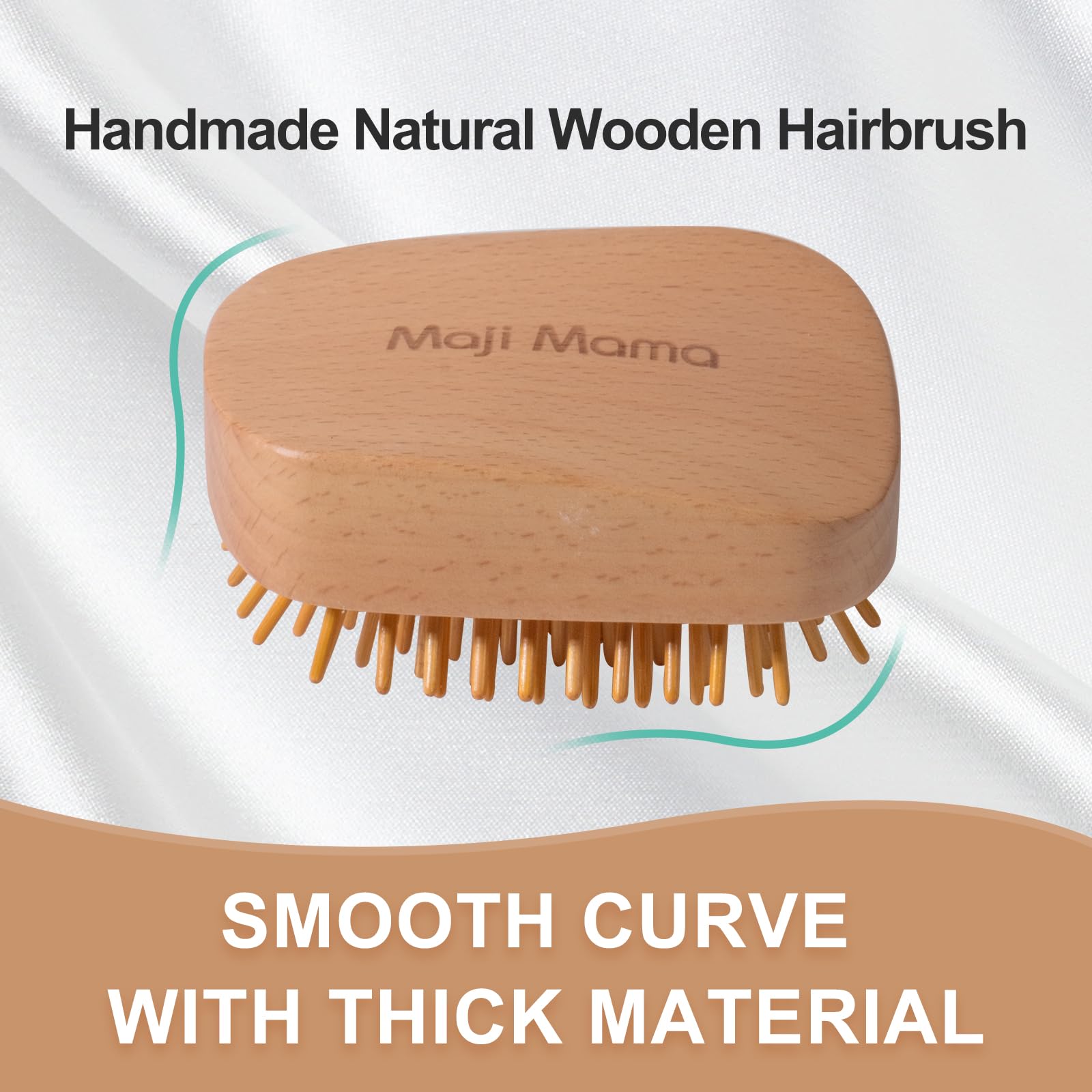 Maji Mama Handmade Natural Wooden Hair Brush Hairbrush with Bamboo Pins Massage Scalp & Detangling All Hair Types