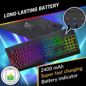 KLIM Rival Wireless Gaming Keyboard RGB US Layout + Slim, Durable, Ergonomic, Quiet, Silent Soft Sound Keys, 25 Anti-Ghosting + RGB Backlit Wireless Black (Renewed)