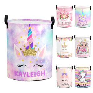 unicorn laundry basket personalized laundry hamper custom with name for girl rainbow collapsible waterproof storage basket with handles (cute unicorn)