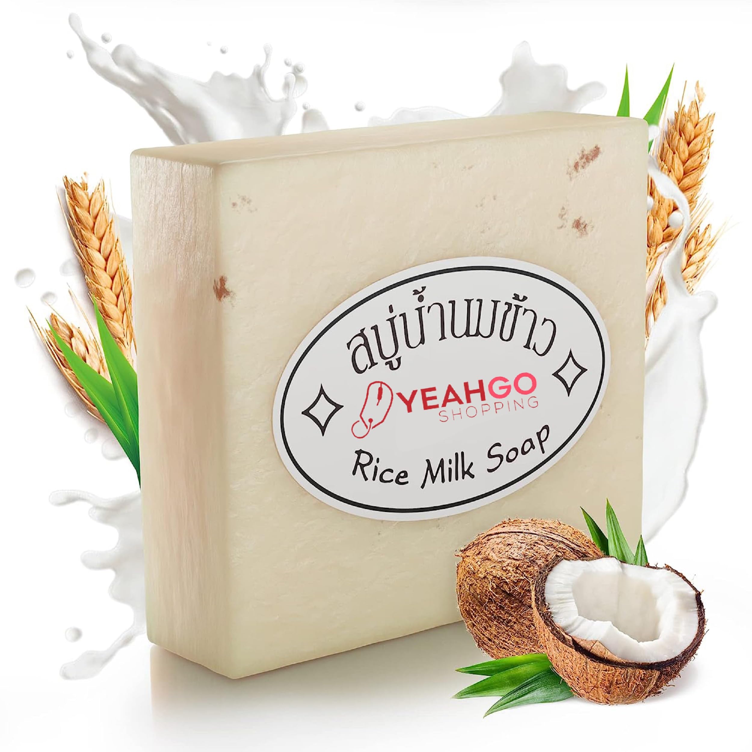 Yeahgoshopping Original Rice Milk Soap Bar Thailand Jasmine Natural Soap 60 - 65 Grams Handmade Gluta Collagen Douro Jabon Douro Real Fuentes Pourres Grade White Moisturizing Organic Soap For Men Women Hand Soap, Body Bath Soap, Face Soap | Contain Coconu