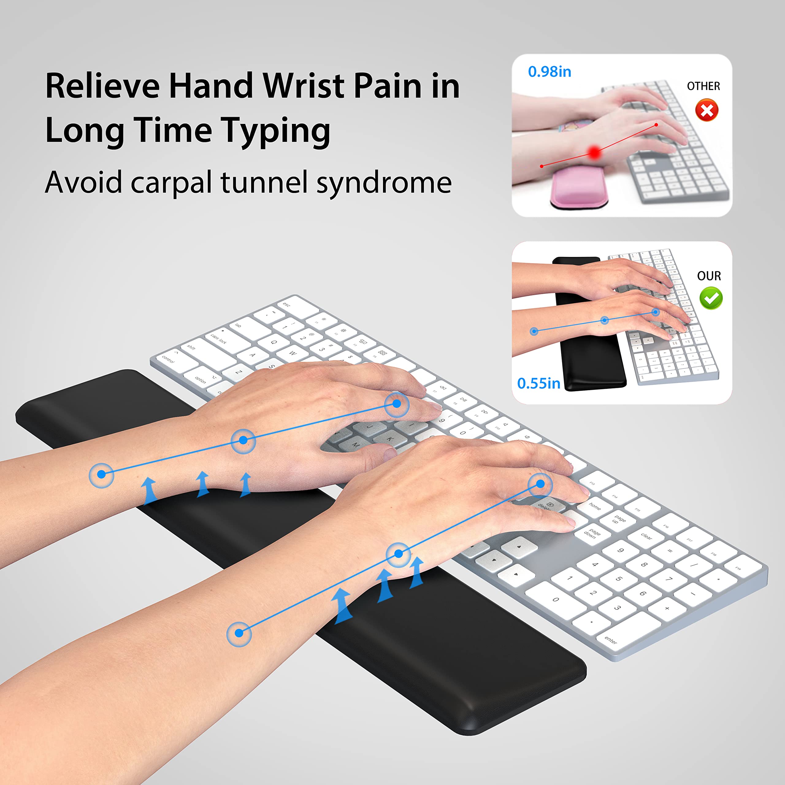 HONKID Low Profile Wrist Rest (H 0.2-0.58in) for Slim Keyboards, Made of Cool Gel and Non-Slip Rubber Base, Easy Typing and Relieve Wrist Pain, Black