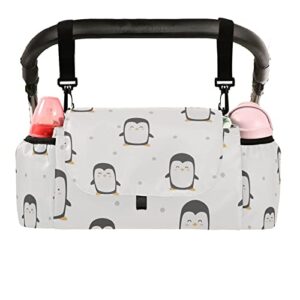 sinestour cute penguin animals stroller organizer with cup holder universal stroller organizer bag detachable shoulder strap stroller accessories for diaper phone keys toys fit all baby stroller