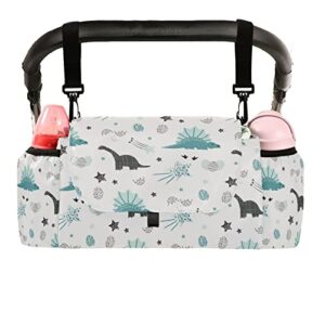 sinestour cute dinosaur cartoon stroller organizer with cup holder universal stroller organizer bag detachable shoulder strap stroller accessories for diaper phone keys toys fit all baby stroller