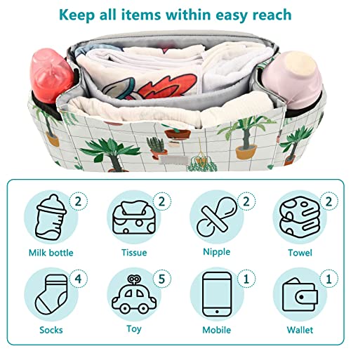 Sinestour Cute Cactus Stroller Organizer with Cup Holder Universal Stroller Organizer Bag Detachable Shoulder Strap Stroller Accessories for Diaper Keys Phone Toys Fit All Baby Stroller