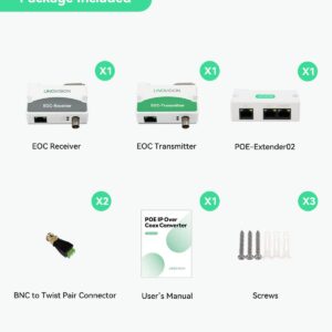 【Upgraded】 LINOVISION POE Over Coax EOC Converter+ Mini Passive 2 Port POE Extender IP Over Coax Max 3000ft Power and Data Transmission Over Regular RG59 Coaxial Cable