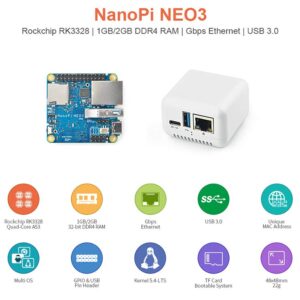 WayPonDEV NanoPi NEO3-LTS Mini Router Single Board Computer Rockchip RK3328 1GB Super Tiny ARM Board for IOT Smart Home Gateway Support FriendlyWrt Ubuntu (with Case and Heat Sink)