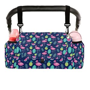 sinestour flamingo stroller organizer with cup holder universal stroller organizer bag detachable shoulder strap stroller accessories for diaper snacks keys toys fit all baby stroller