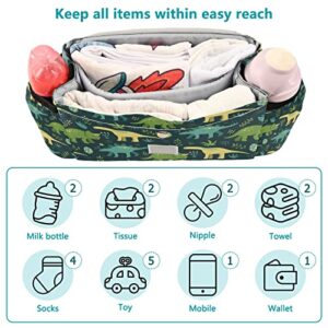 Sinestour Cute Green Dinosaur Stroller Organizer with Cup Holder Universal Stroller Organizer Bag Detachable Shoulder Strap Stroller Accessories for Diaper Toys Phone Keys Fit All Baby Stroller