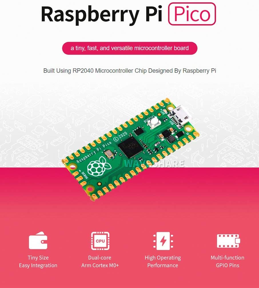 Adeept Raspberry Pi Pico with Pre-Soldered Header and USB Cable, Microcontroller Mini Development Board, Based on Raspberry Pi RP2040 Chip, Dual-Core ARM Cortex M0+ Processor