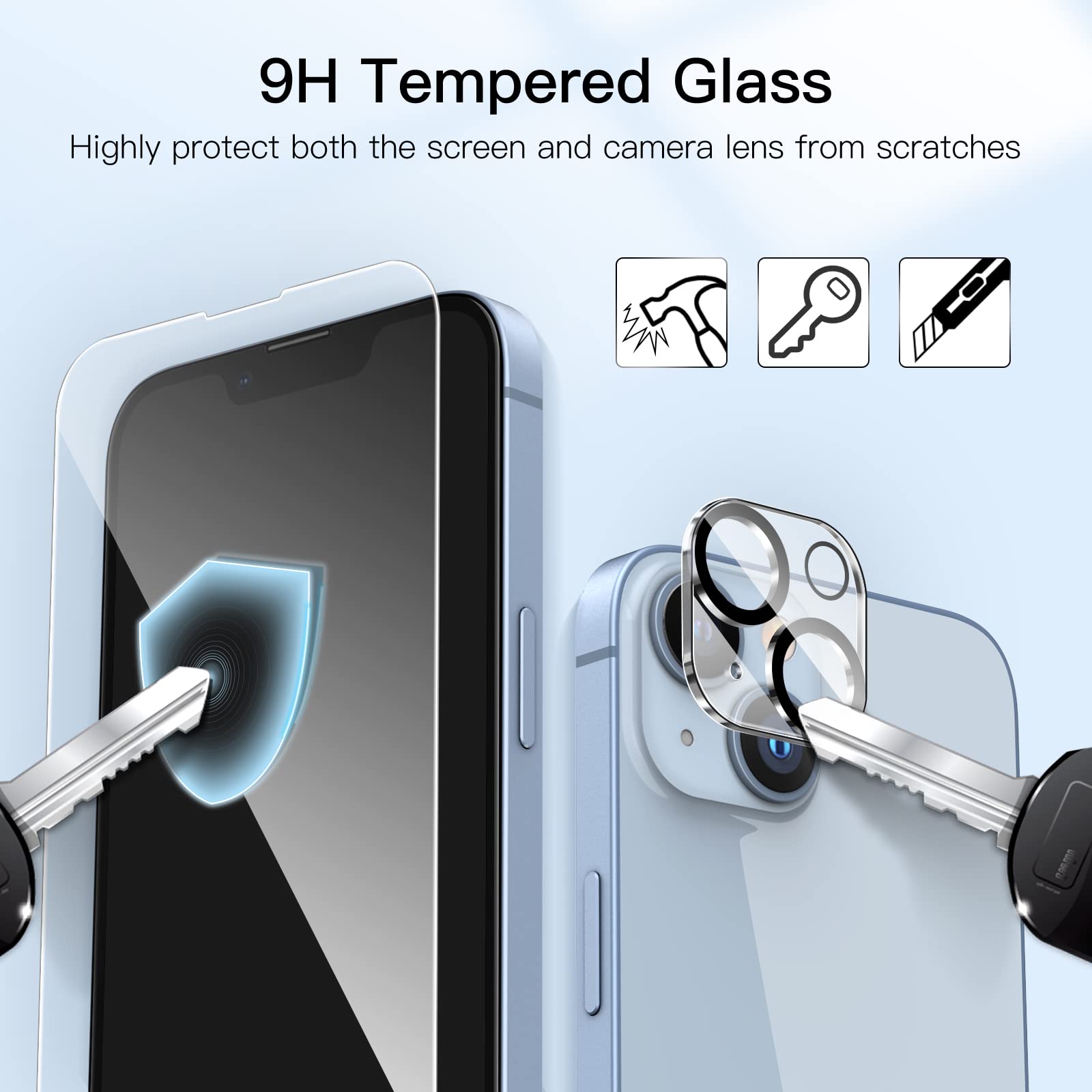 JETech Full Coverage Screen Protector for iPhone 14 6.1-Inch with Camera Lens Protector, Tempered Glass Film, HD Clear, 2-Pack Each