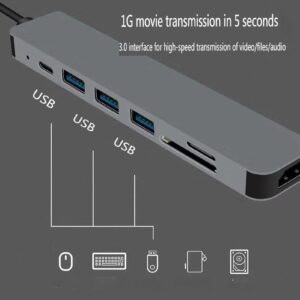 Leapiture 7 in 1 USB C Multiport Dongle Ethernet USB C Hub USB C to Ethernet Adapter Hub with 4K 30HZ HD for Laptops, Gaming Consoles, Tablets