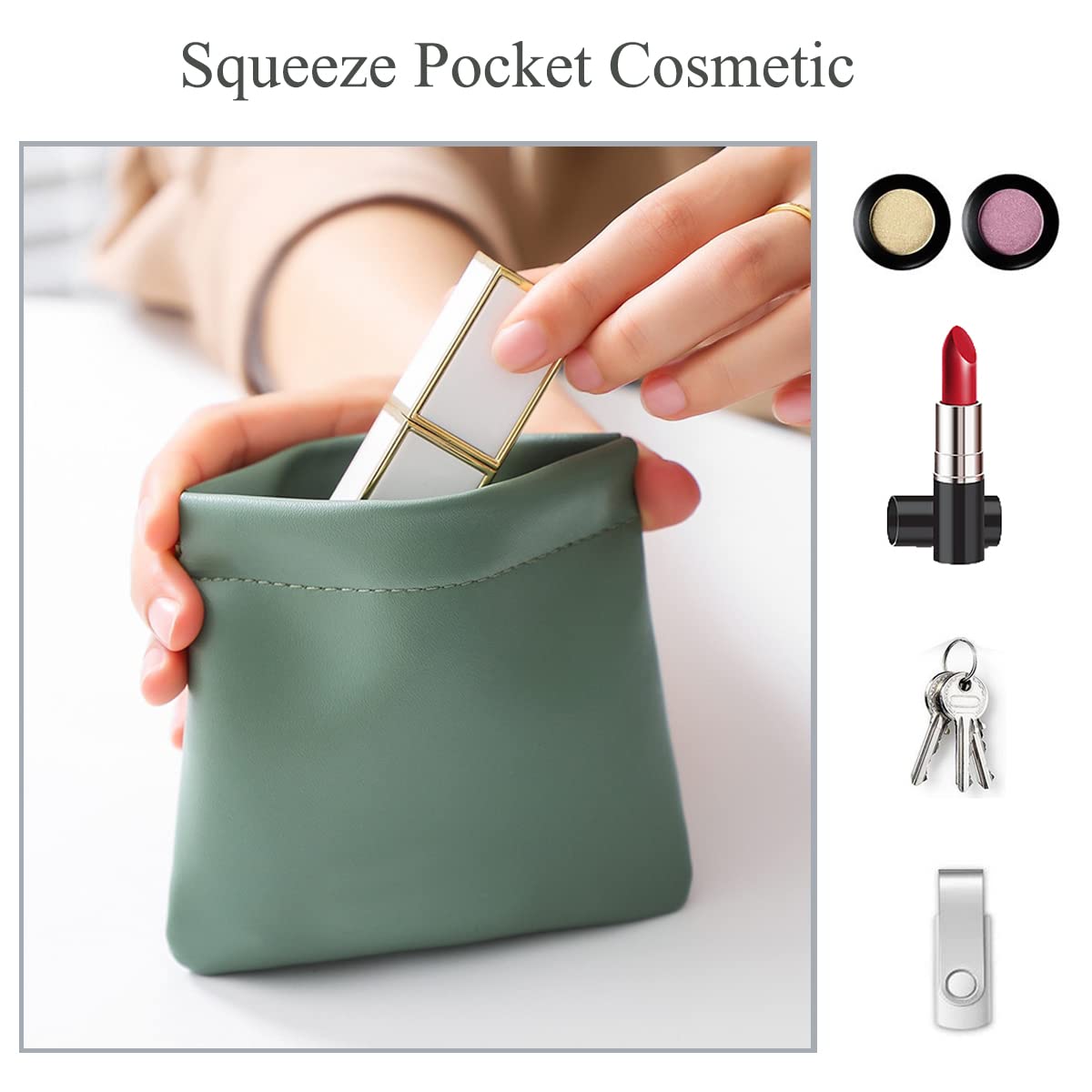 ALUXY 3Pcs Pocket Cosmetic Bag, Squeeze Makeup Bag, Pocket Cosmetic Bag Waterproof Leather No Zipper Self-Closing Portable Travel Makeup Pouch (B)