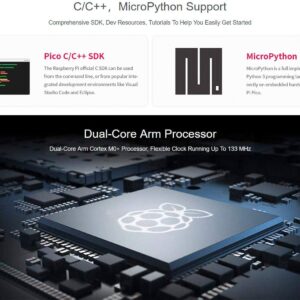 Adeept Raspberry Pi Pico with Pre-Soldered Header and USB Cable, Microcontroller Mini Development Board, Based on Raspberry Pi RP2040 Chip, Dual-Core ARM Cortex M0+ Processor