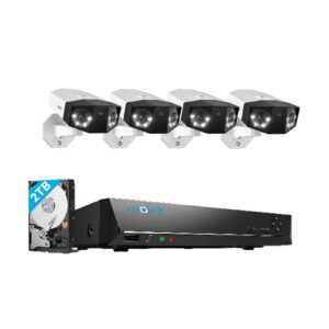 reolink 4k poe security camera system, ip outdoor cameras 4x duo 2 poe with 1x rln8-410 (built-in 2tb hdd) video recorder