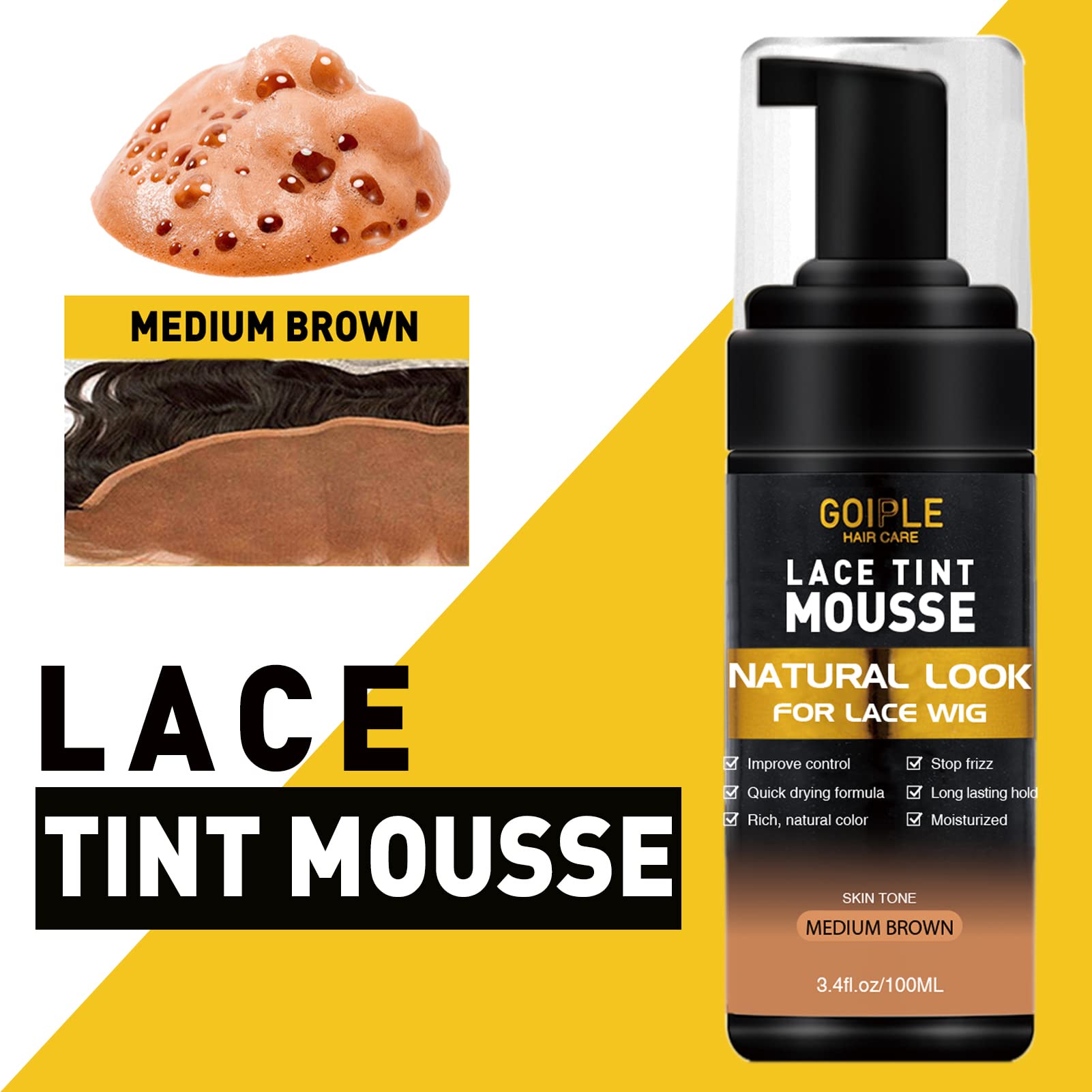 Melting Lace Lace Tint Mousse for Women - Natural Finishing Color on Wigs, Toupees, and Hairpieces - Wig Glue Tool Set (Mocha- Medium Brown)