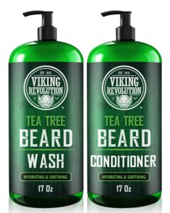 viking revolution tea tree oil beard wash and beard conditioner for men - natural beard softener set with argan oil, vitamin e and ginseng - beard shampoo and conditioner set (17 oz)