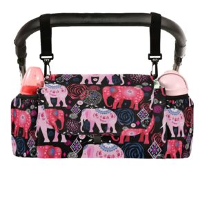 sinestour beautiful elephants stroller organizer with cup holder universal stroller organizer bag detachable shoulder strap stroller accessories for diaper toys phone keys fit all baby stroller