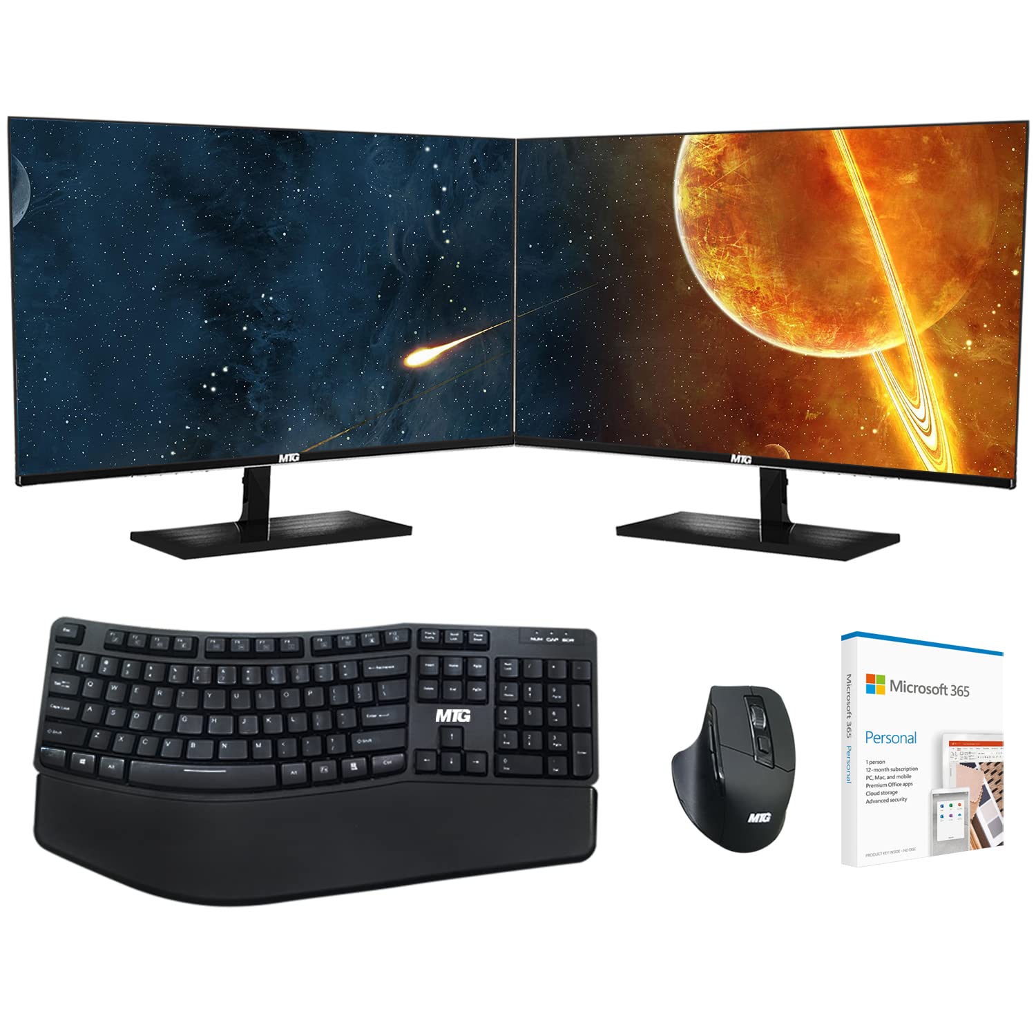 TechMagnet All in one Desktop Computer, Cheetah 6, Intel Core i5 6th Gen 2.5 GHz, 16GB DDR3, 1TB SSD, Dual 24 inch LED, MTG Wireless Ergonomic Keyboard Mouse, Office 365, Windows 10 Pro (Renewed)