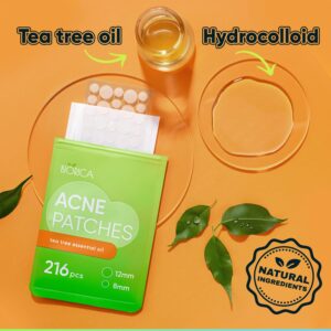 BIORICA Pimple Patches for Face with Tea Tree Oil 216 pcs. Hydrocolloid Acne Pimple Patches. Blemish Patches, Acne Dots, Pimple Stickers, Acne Patch and Pimple Patch