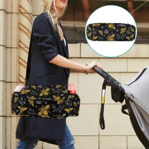 Sinestour Hohey Bee Stroller Organizer with Cup Holder Universal Stroller Organizer Bag Detachable Shoulder Strap Stroller Accessories for Diaper Phone Keys Toys Fit All Baby Stroller