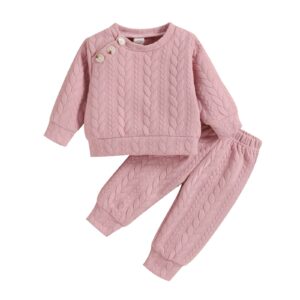 grnshts baby girl clothes, newborn long sleeve sweatshirts tops+solid pants 2pcs 0-24m fall outfits(pink,0-3 months)